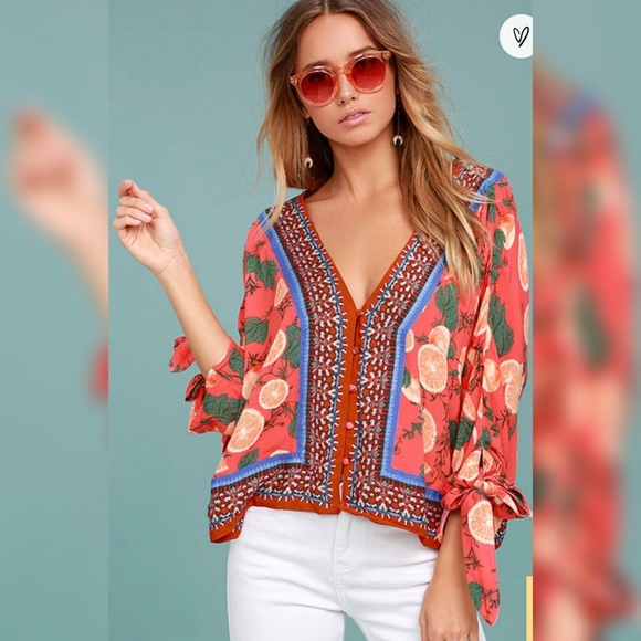 Free People | Tops | Free People Freshly Squeezed Coral Pink Print Top ...